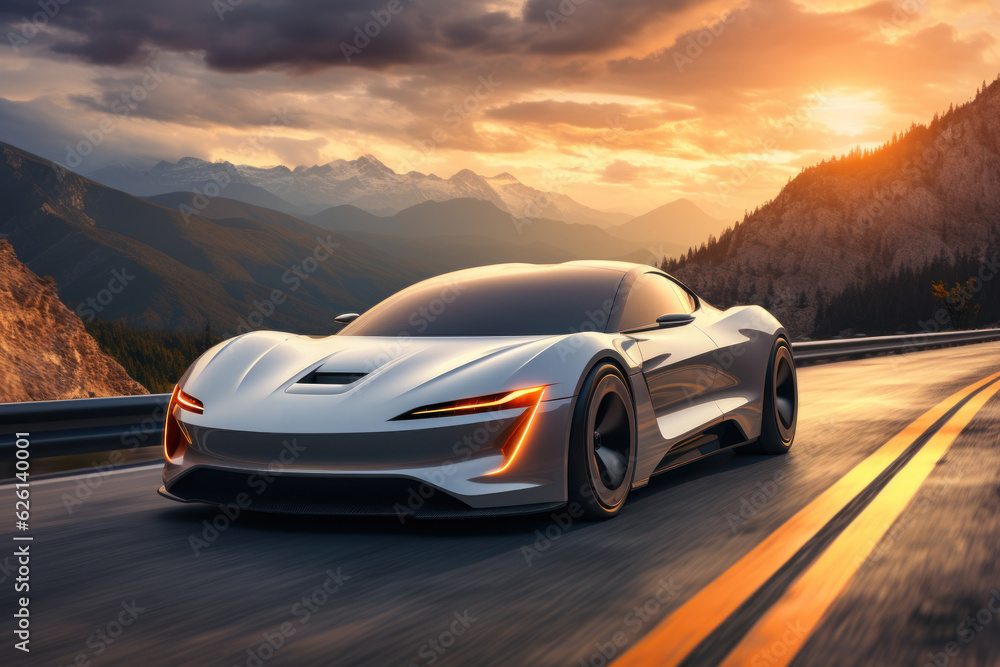 The realism of electric cars Futuristic sports cars on the highway ...