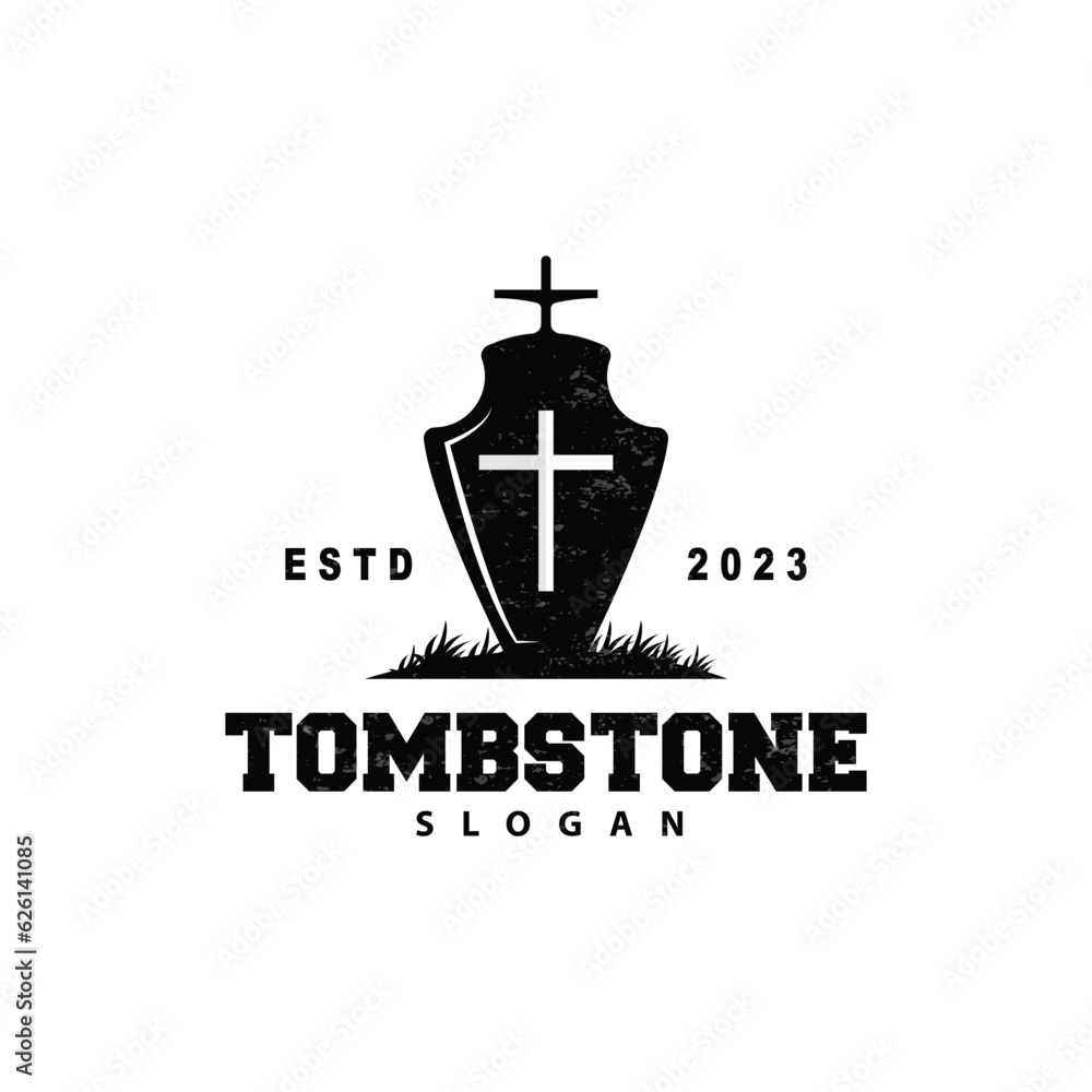 Tombstone Logo, Tomb Cemetery Cross, Vector Vintage Label, Retro Badge ...