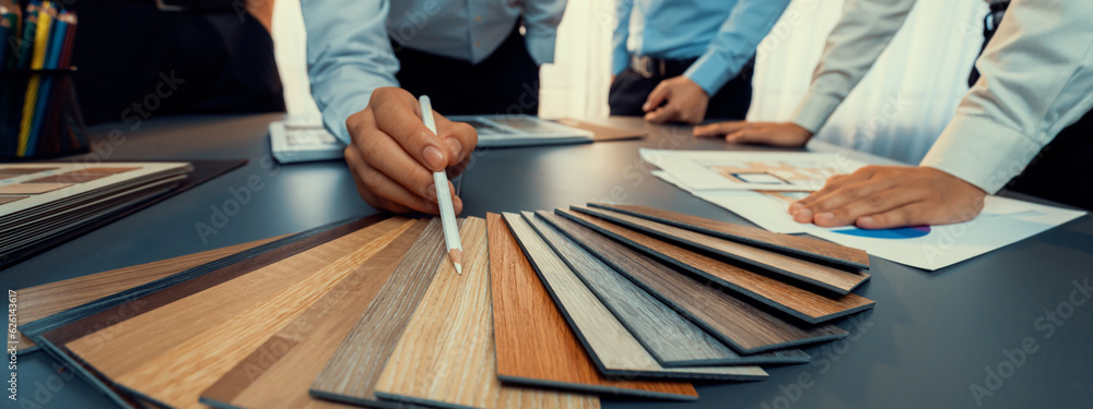 Group of interior designer team in meeting, discussing with engineer on ...