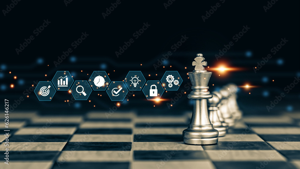 King chess pieces stand win with teamwork on falling chess concept of ...