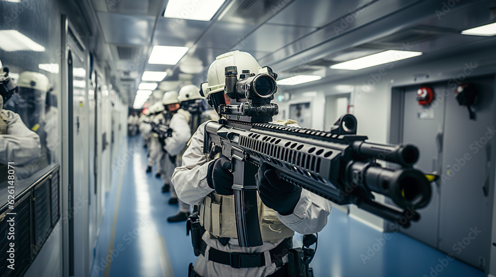 Swift and Precise: a SWAT Team Scanning a School Hallway, Generative AI ...