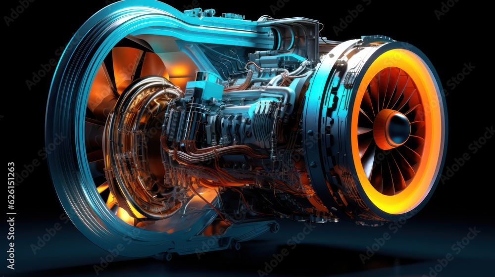 Glowing turbine engine the jet plane. Generative AI Stock Illustration ...