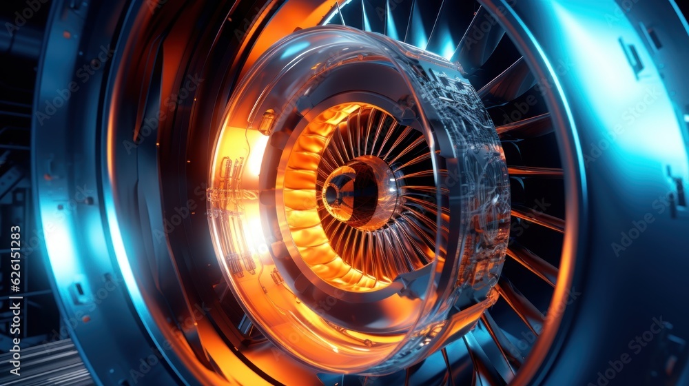 Glowing turbine engine the jet plane. Generative AI Stock Illustration ...