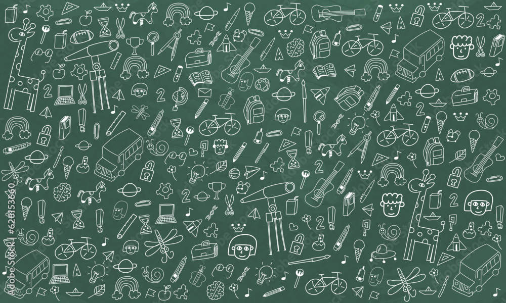 Concept of Education Home School background chalkboard with different ...