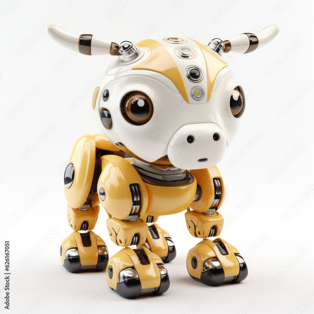 Cute cow robot, funny robotic animal isolated over white background. AI ...