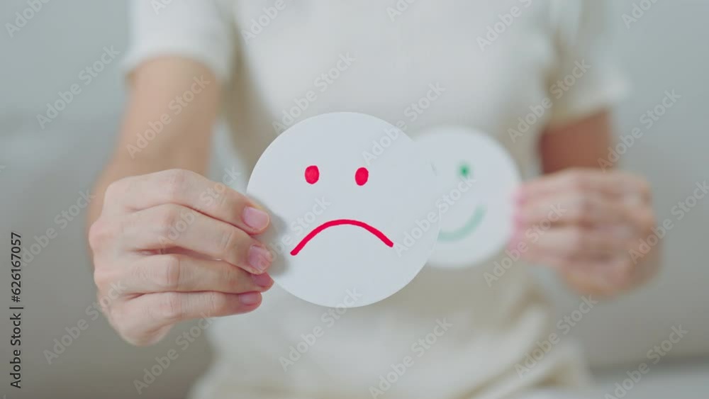Woman show Unhappy Sad face paper, Mental health Assessment, Psychology ...