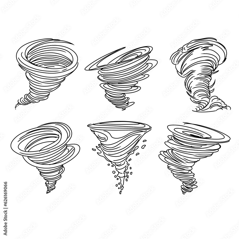 twister tornado hand drawn doodle illustrations vector set Stock ...