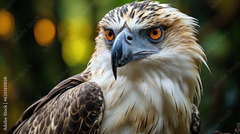 A Philippine eagle (Pithecophaga jefferyi) perched on a tree in the ...