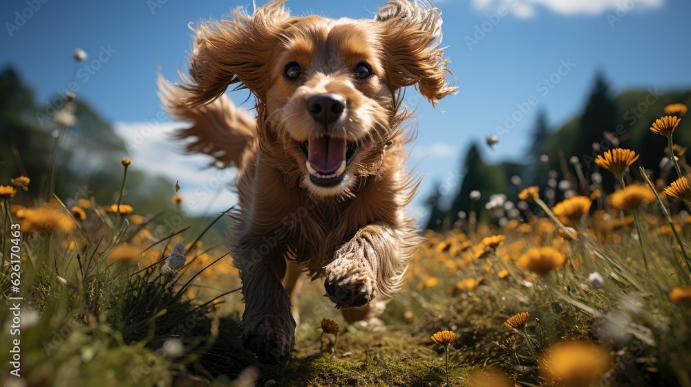 Stockillustratie A Cocker Spaniel (Canis lupus familiaris) running in a ...