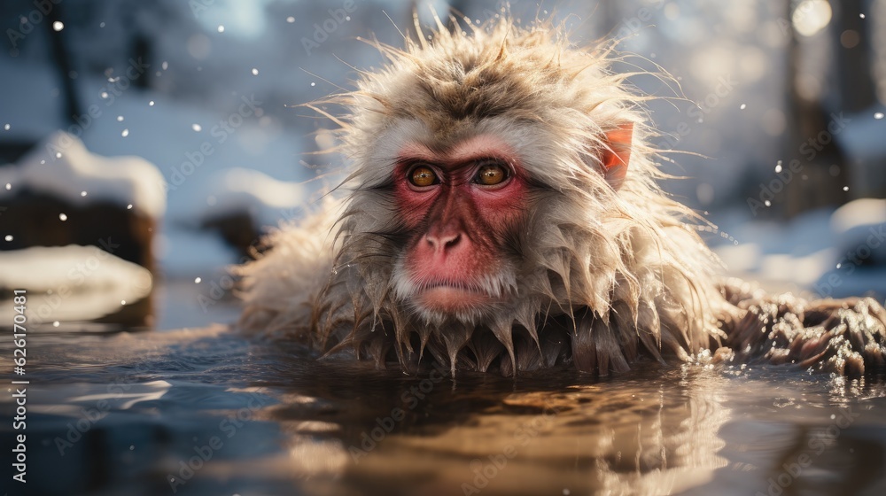 A Japanese macaque (Macaca fuscata), or 'snow monkey', soaking in the ...