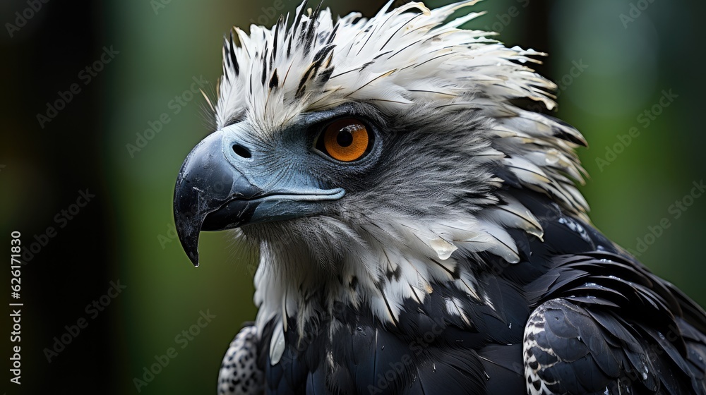 A harpy eagle (Harpia harpyja) perched in the Amazon rainforest, its ...