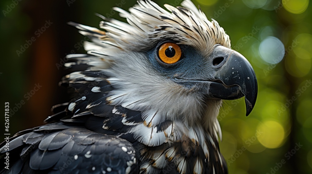 A harpy eagle (Harpia harpyja) perched in the Amazon rainforest, its ...