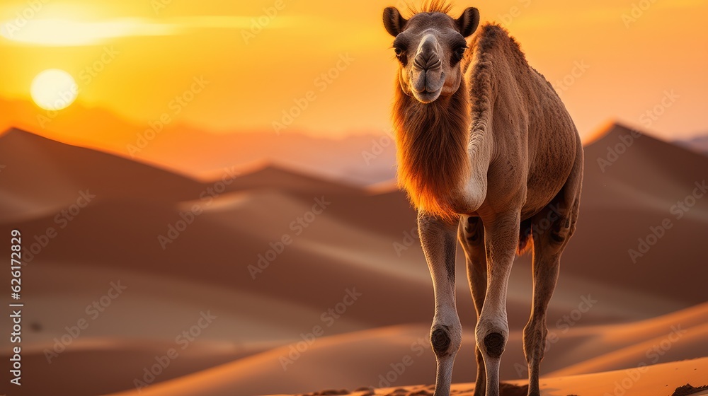 A Dromedary Camel (Camelus dromedarius) standing tall in the sand dunes ...