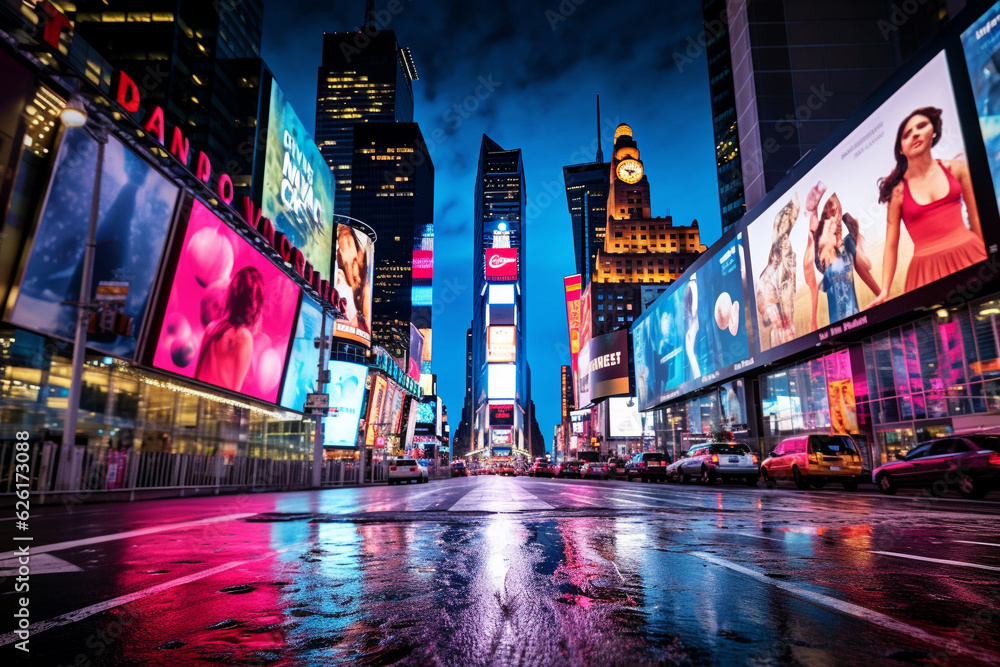 A blank billboard stands out in the colorful vibrancy of Times Square ...