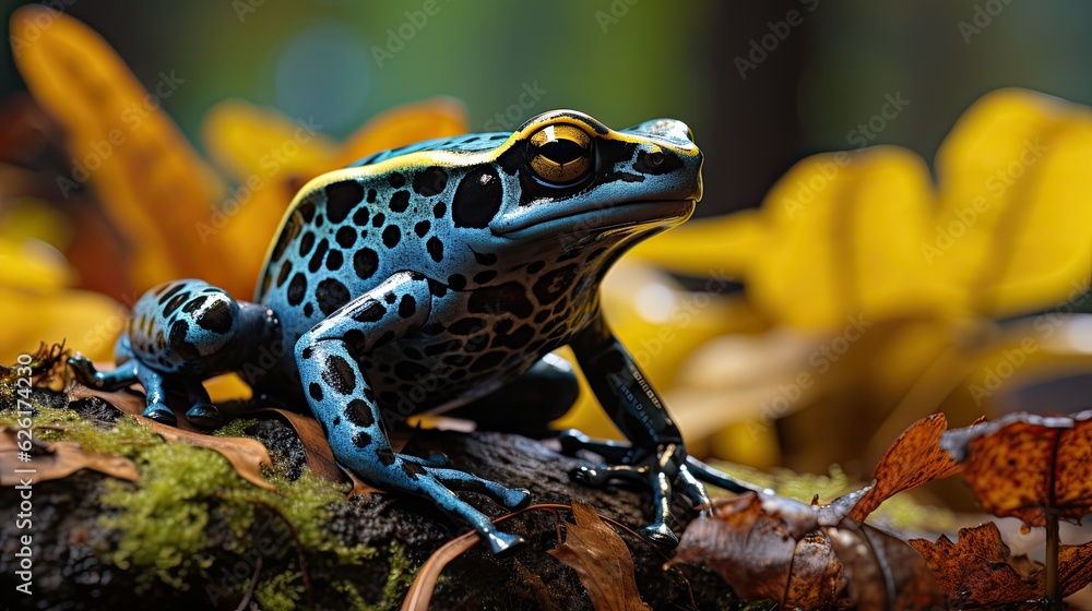 An Amazonian poison dart frog (Dendrobates tinctorius) on the forest ...