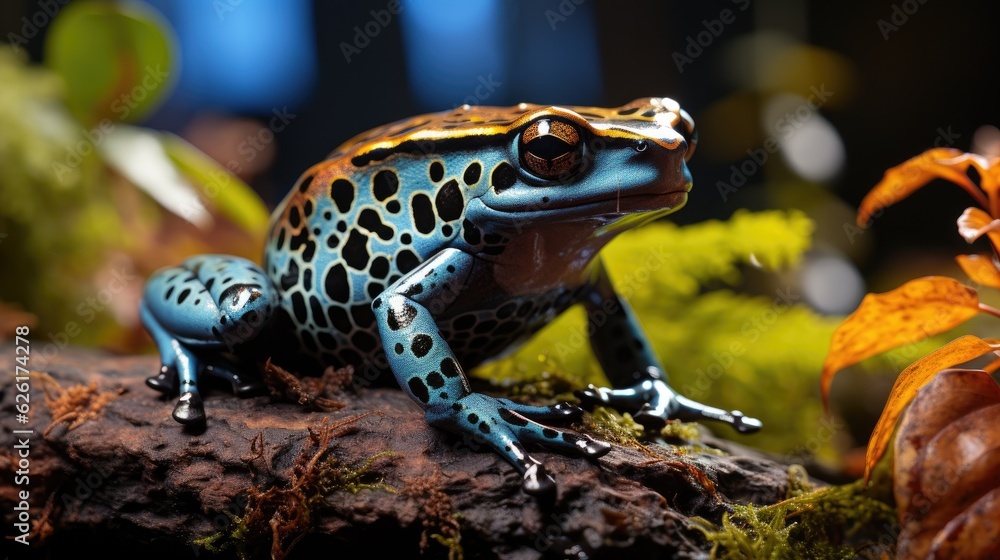 An Amazonian poison dart frog (Dendrobates tinctorius) on the forest ...