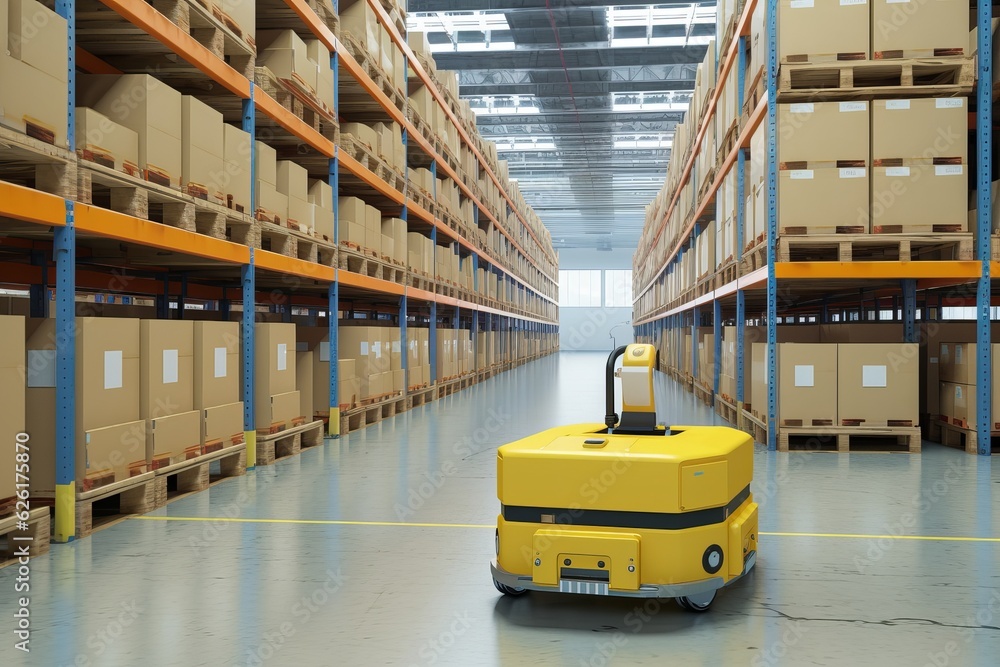 AGV (Automated guided vehicle) in warehouse logistic and transport ...