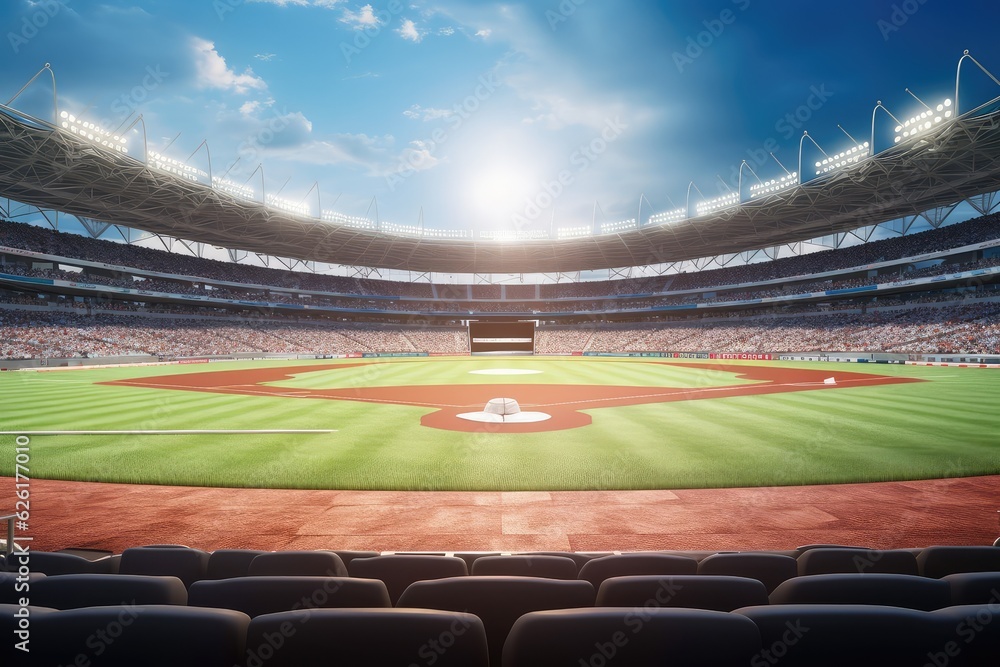 Professional Baseball Stadium: Large Softball Stadium, Bases, Fans ...
