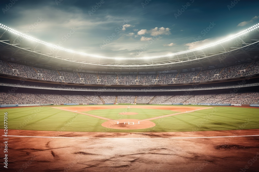 Professional Baseball Stadium: Large Softball Stadium, Bases, Fans ...