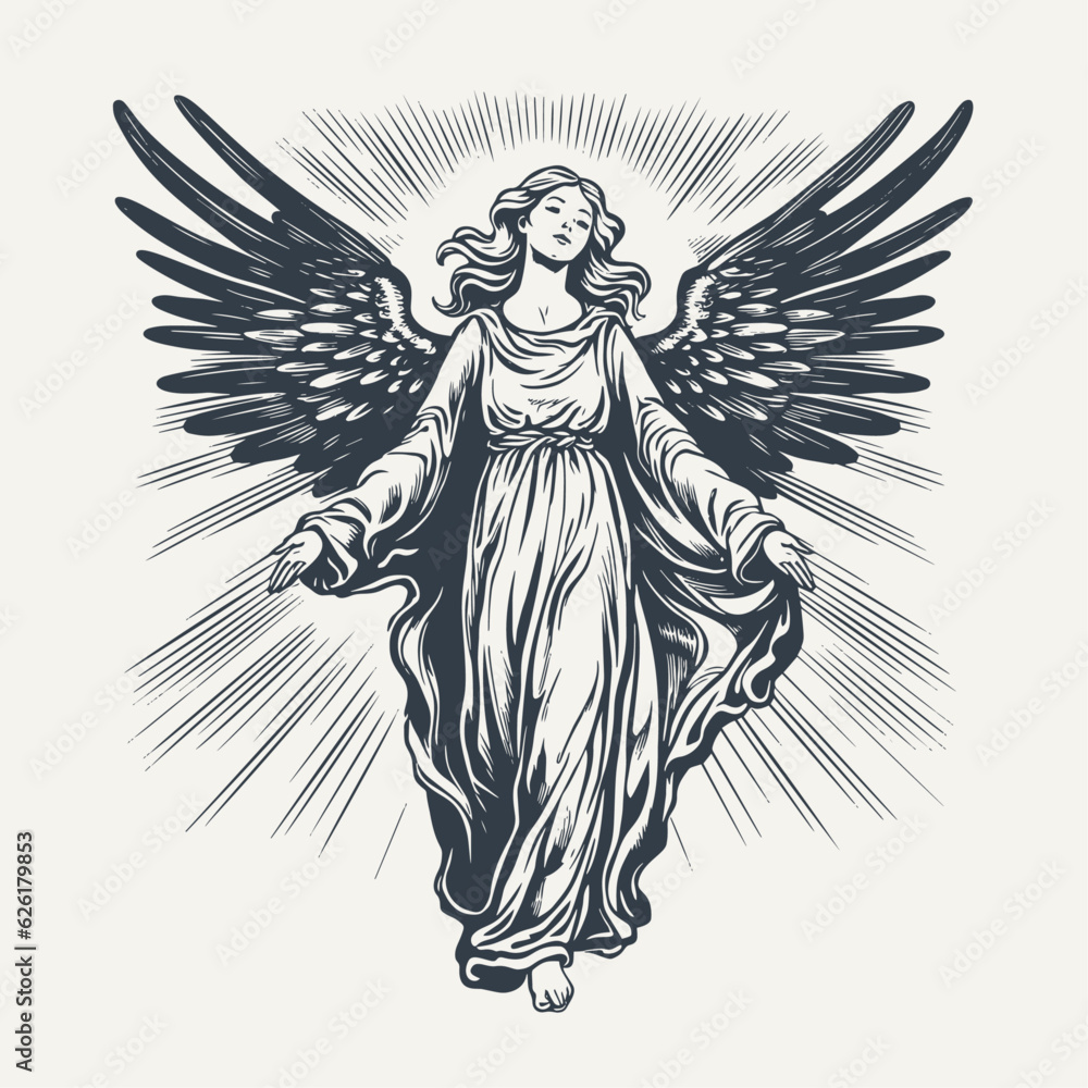 Angel. Vintage woodcut engraving style vector illustration. Stock ...