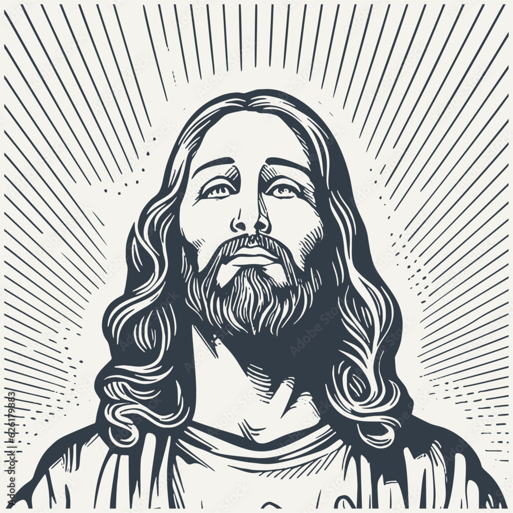Vetor de Jesus. Vintage woodcut engraving style vector illustration. do ...