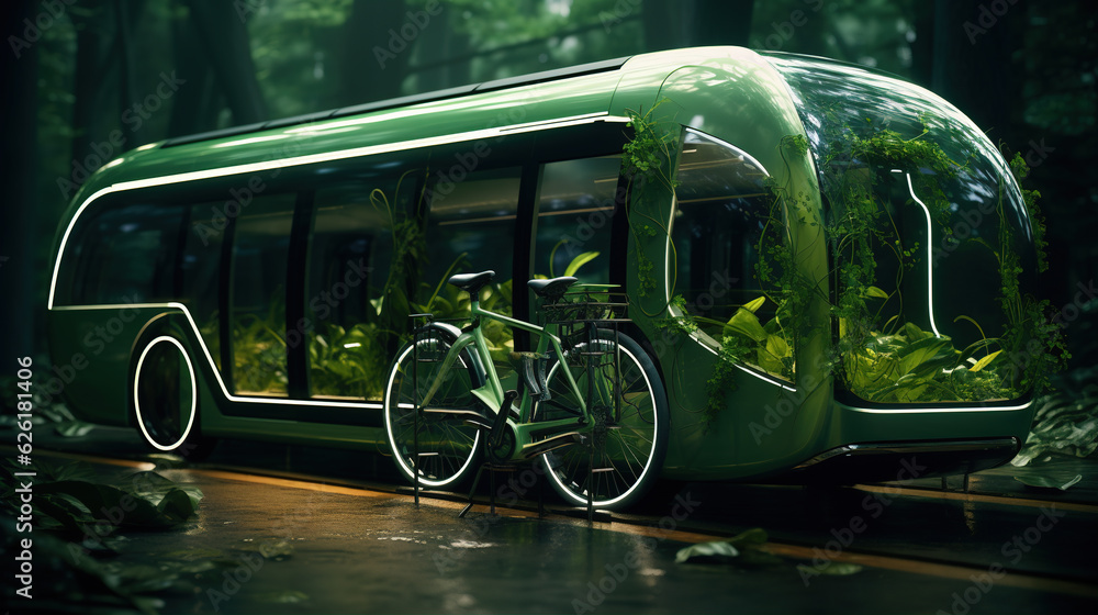 Green Transportation: Images of electric vehicles, bicycles, and public ...