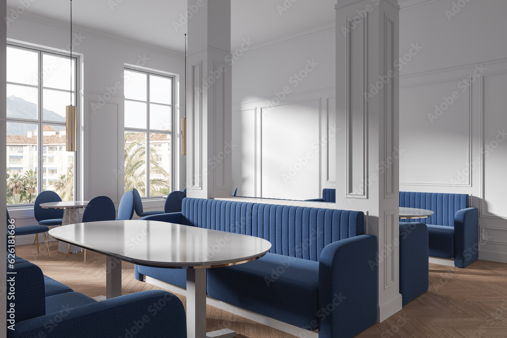 Classic white cafe interior with sofas and columns Stock Illustration ...