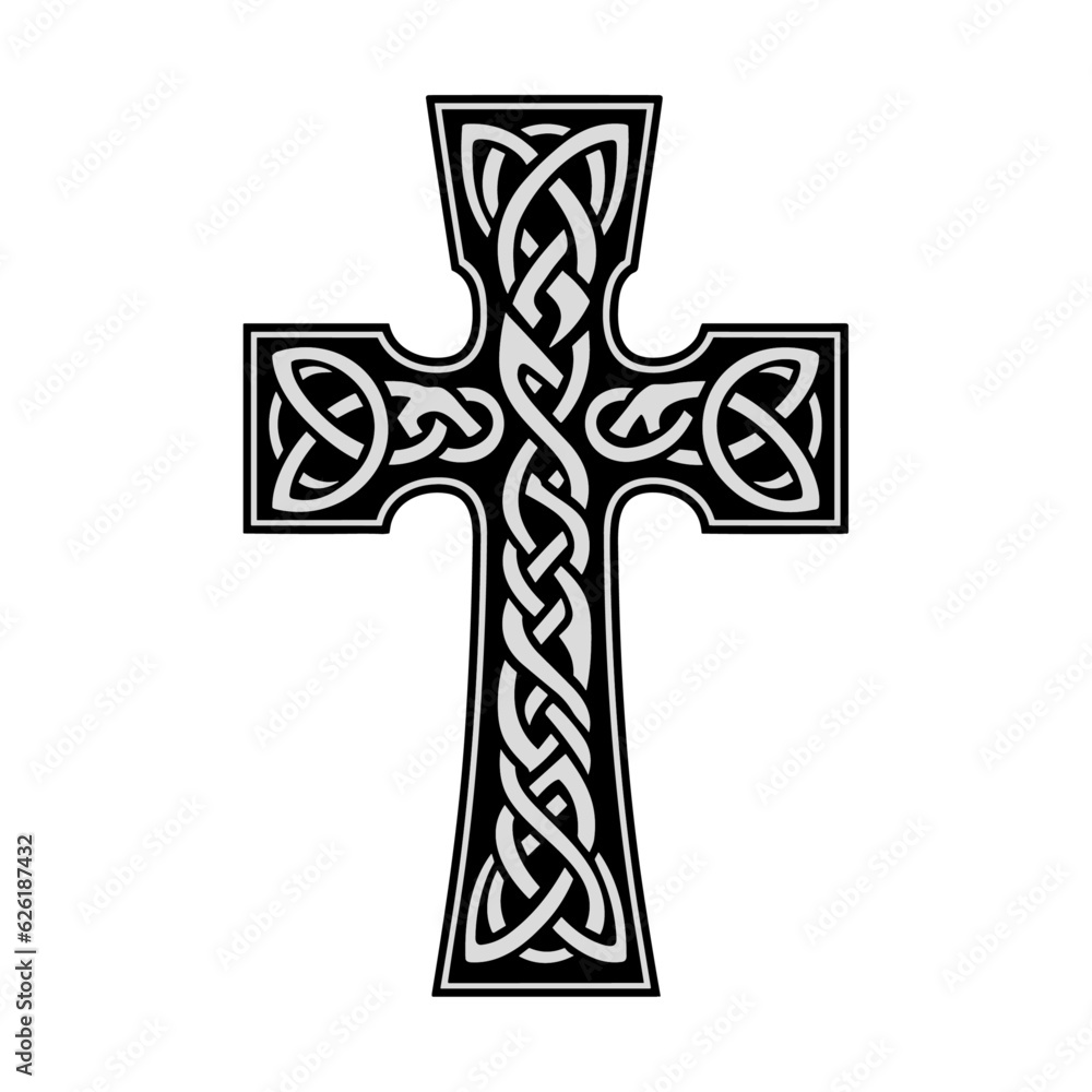 Celtic style cross vector illustration outline flat style. Isolated on ...