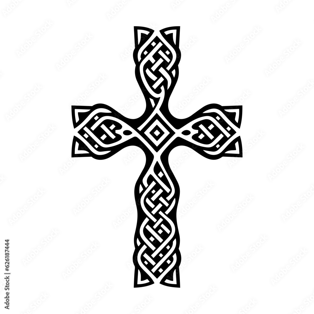 Celtic style cross vector illustration outline flat style. Isolated on ...