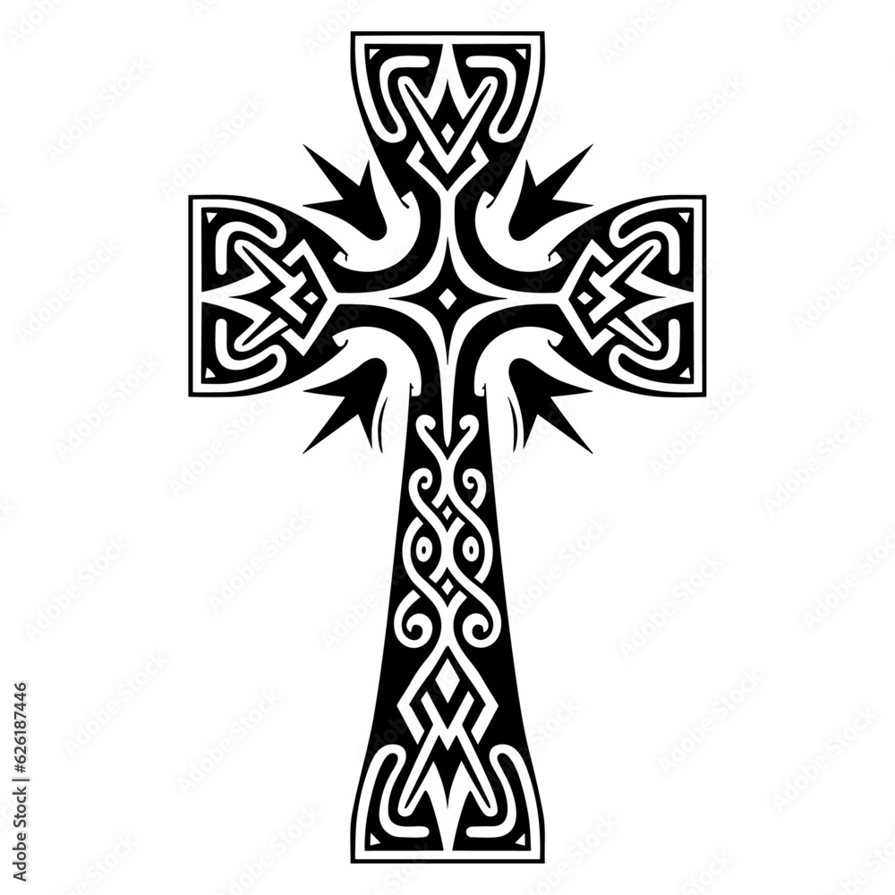 Celtic style cross vector illustration outline flat style. Isolated on ...