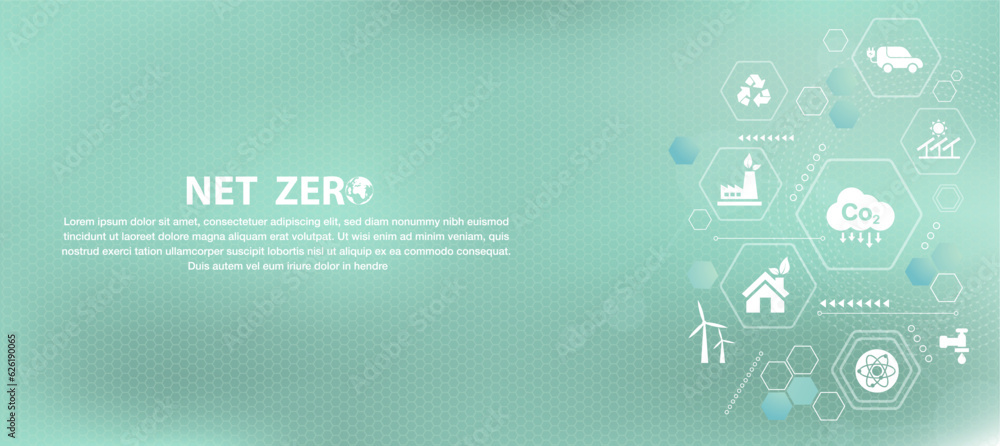 NET ZERO banner icon, carbon neutral and net zero concept. natural ...