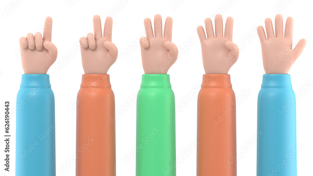 Transparent Backgrounds Mock-up.Five fingers counting icon.3d hand ...