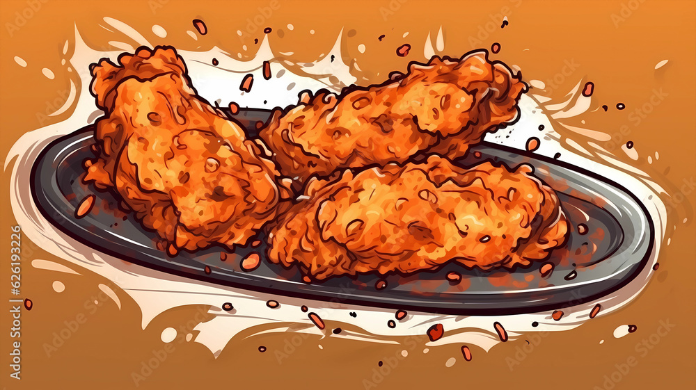 hand drawn cartoon delicious fried chicken illustration Stock ...