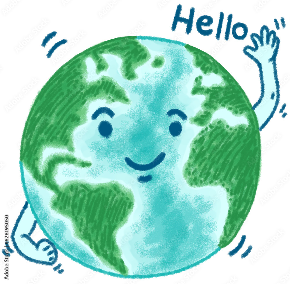 Cute planet earth say Hello, cartoon character illustration isolated on ...