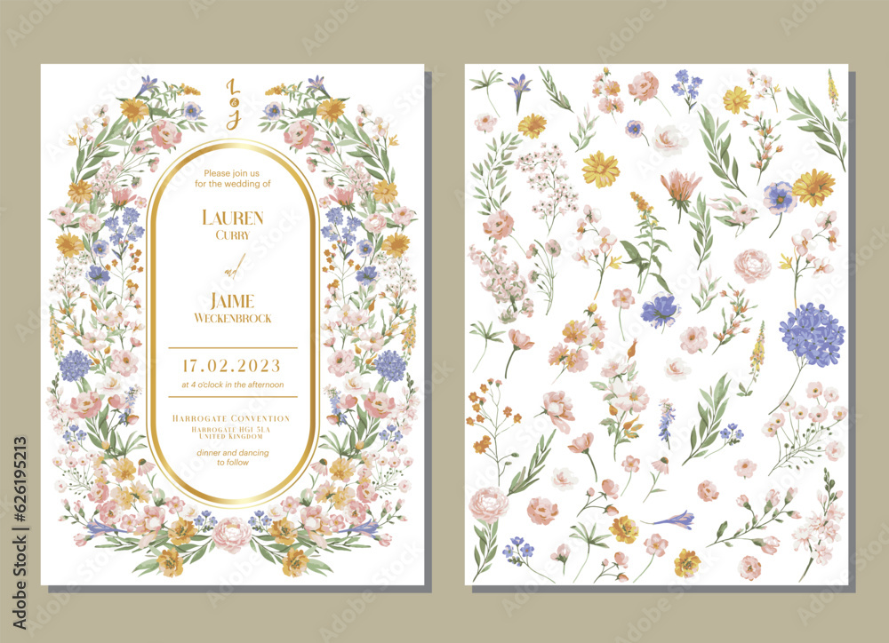 Garden Flowers Wedding Invitation Card Design, Wildflower Wedding ...