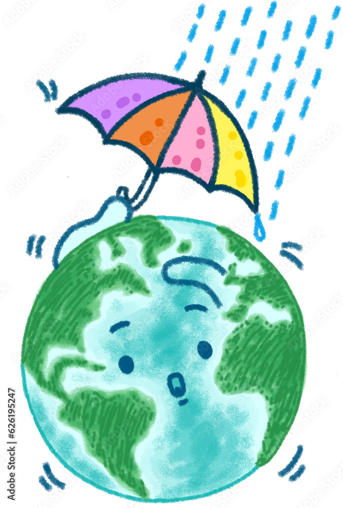 Cute planet earth holding an umbrella in the rain, World protection ...
