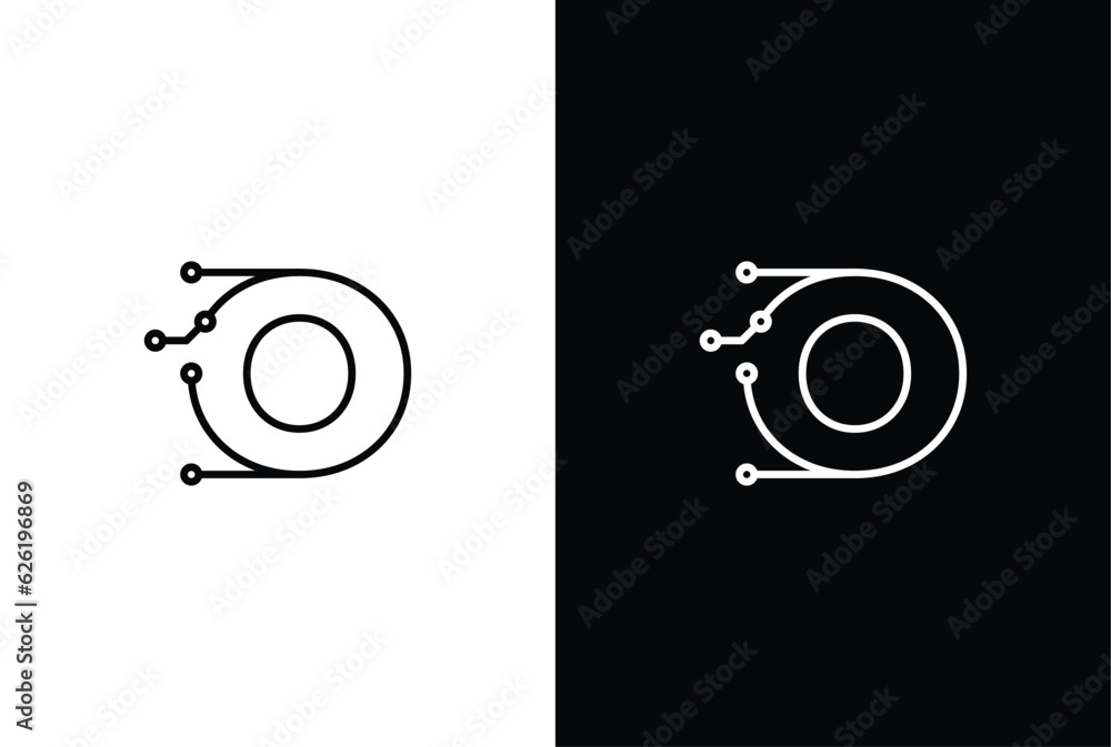 Letter O tech letter design. Technology abstract dot connection cross ...