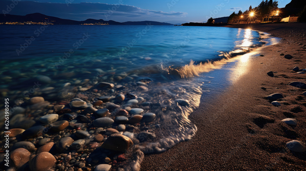 The rhythmic ebb and flow of waves on a moonlit beach, the sea ...