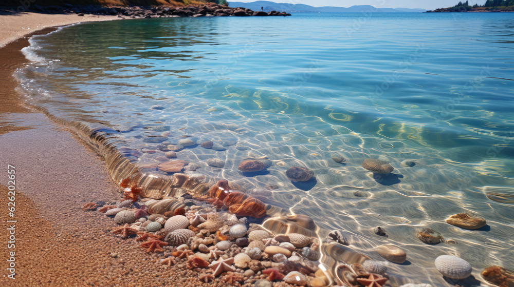 A placid sea, disturbed by the gentle lapping of ripples against a ...