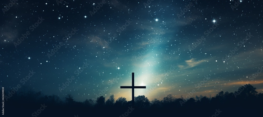 Cross on the night starry melancholic background. Generative AI ...