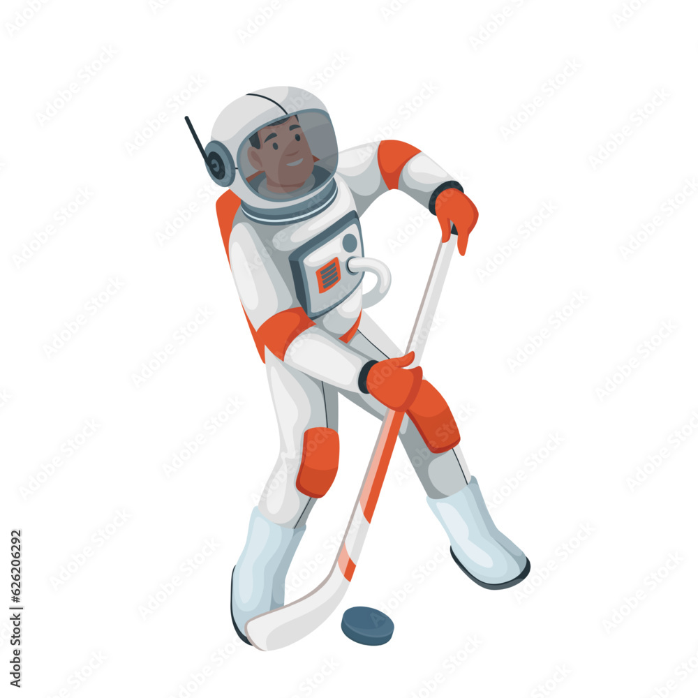 Astronaut playing ice hockey vector illustration. Cartoon isolated ...