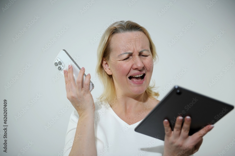 Workplace Quarrel. Angry Looking Woman In Video Conference. High ...