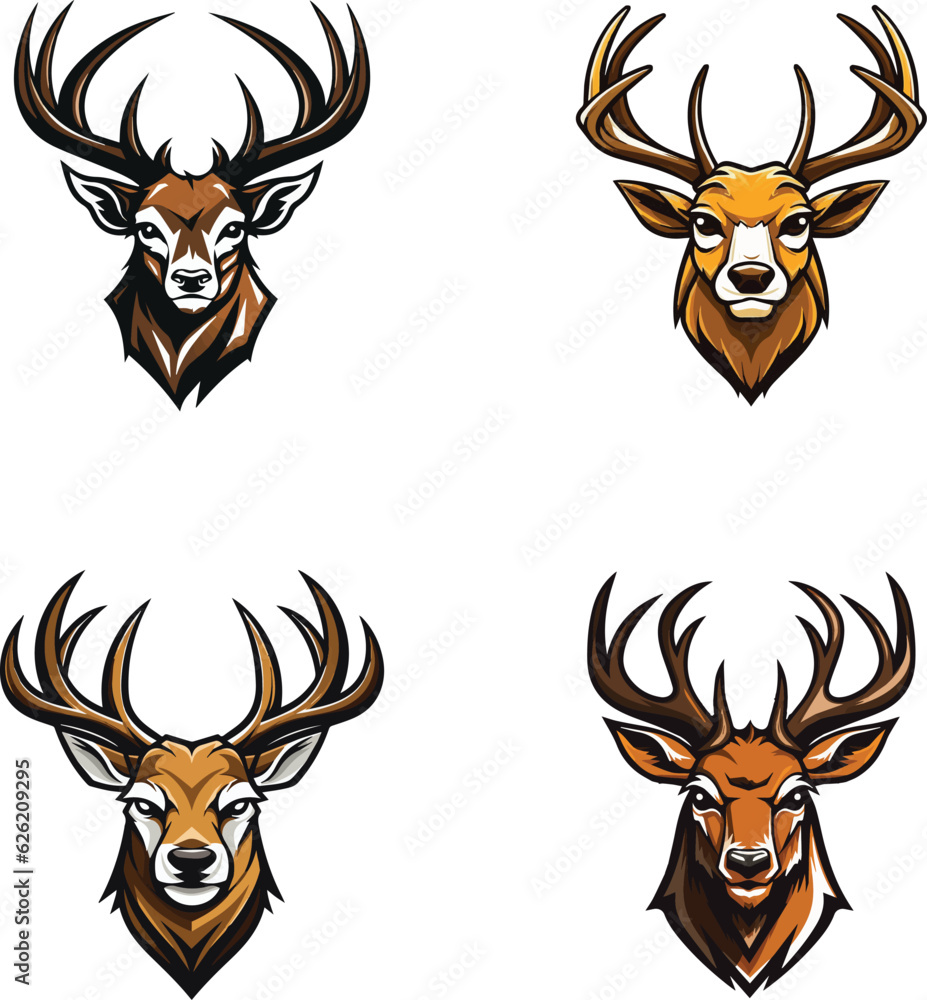 Deer head Mascot set, Dear Mascot Logo Vector illustration, Gaming Logo ...