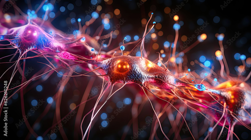 Neuron cell with glowing light in the brain. Generative AI. Stock ...