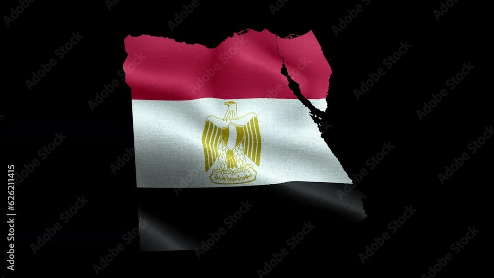 4K waving national flag of Egypt on the map. Loop alpha channel ...