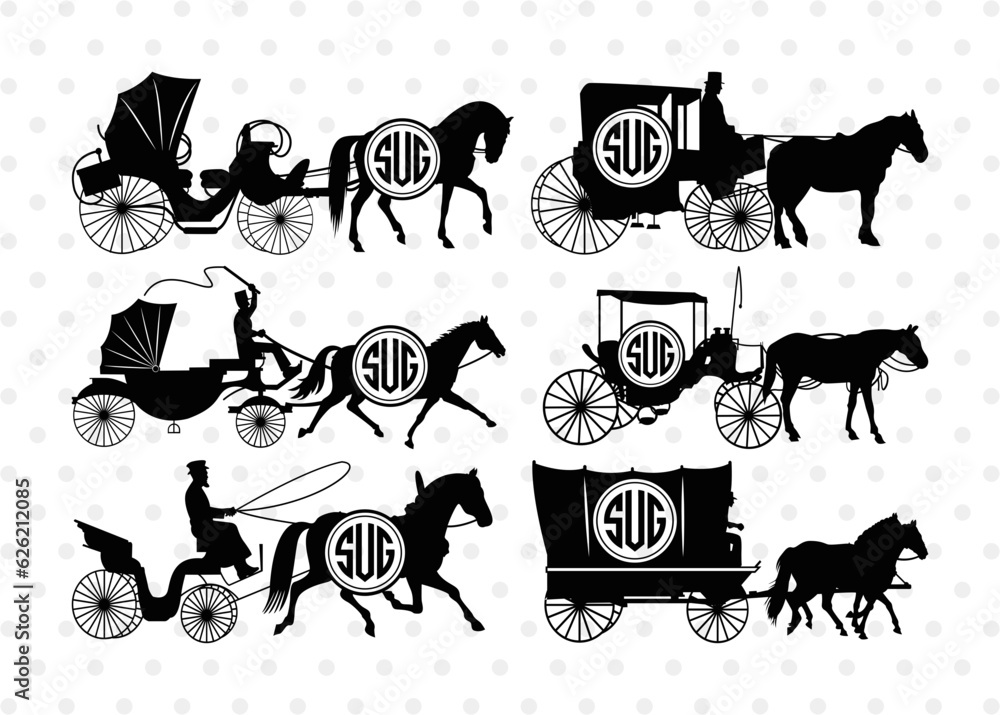 carriages Circle Monogram, Carriages Silhouette, Horse Carriage Svg ...