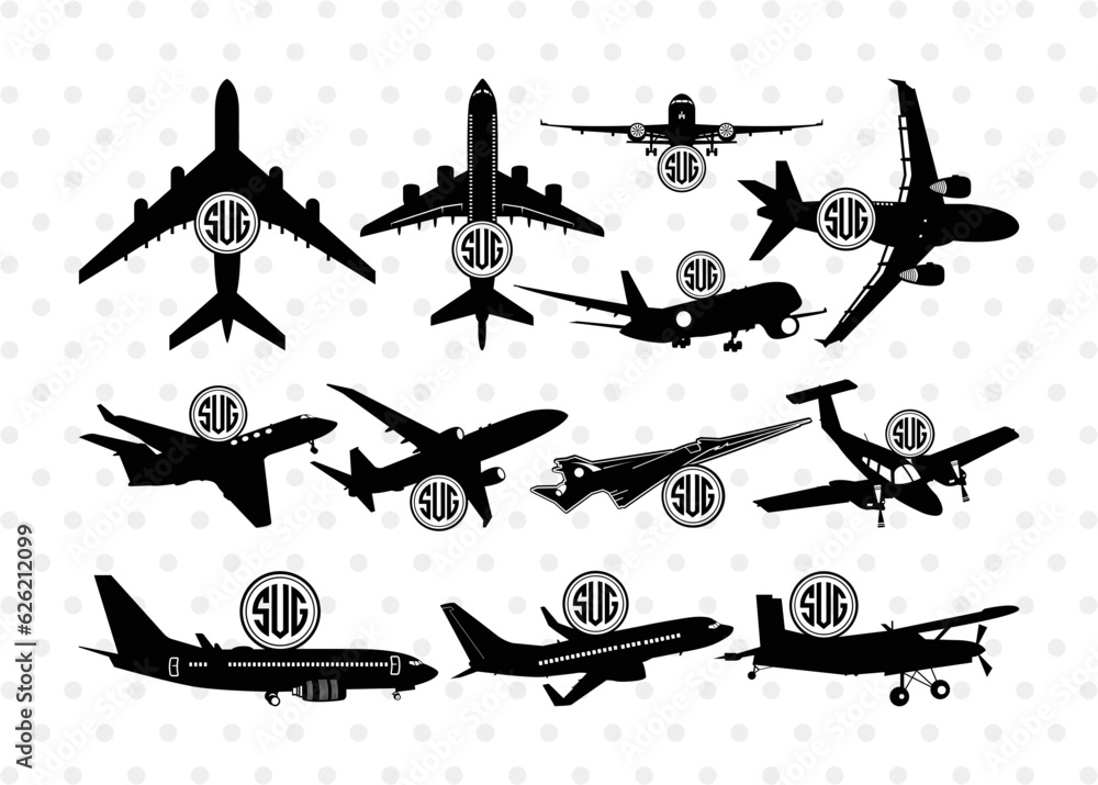 Airplane Circle Monogram, Airplane SVG, Plane Svg, Air Transportation ...