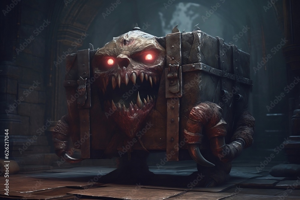 Mimic. Mystical, magical chest with teeth, mouth, eyes, muzzle. AI ...