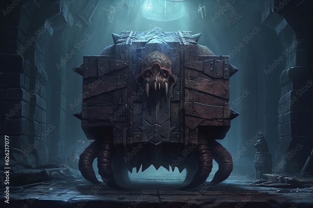 Mimic. Mystical, magical chest with teeth, mouth, eyes, muzzle. AI ...