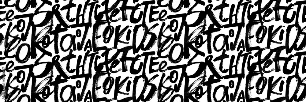 Grunge alphabet letters seamless pattern. Brush drawn graffiti style ...